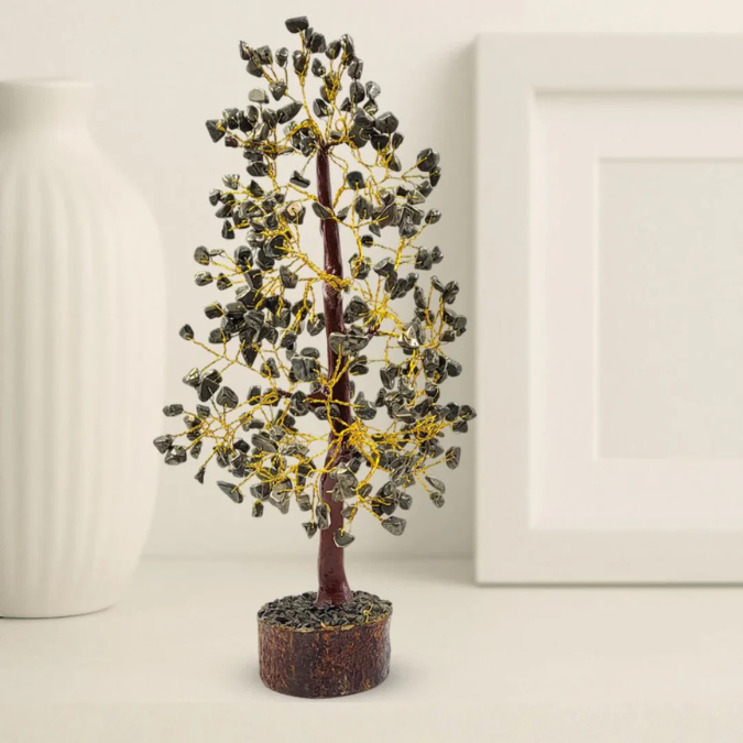 Natural Pyrite 300 Chips Crystal Tree with Wooden Base – Aum Chakra